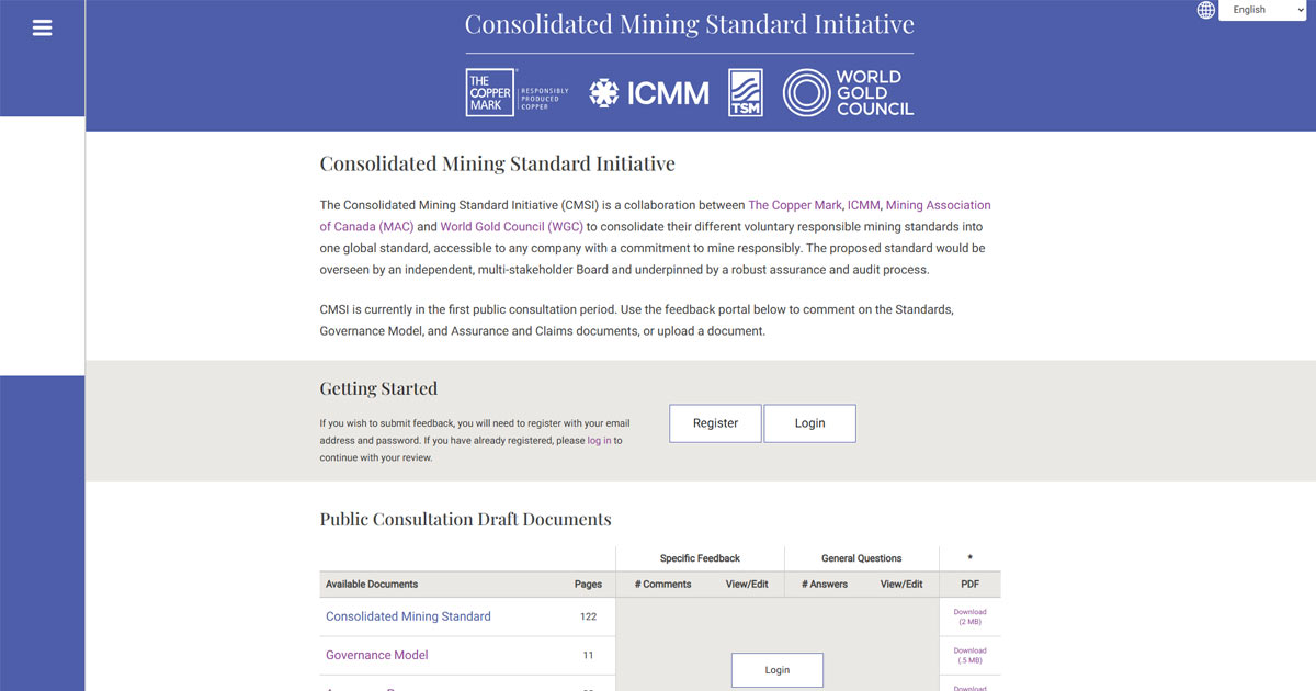 CMSI Feedback Portal - Consolidated Mining Standard Initiative
